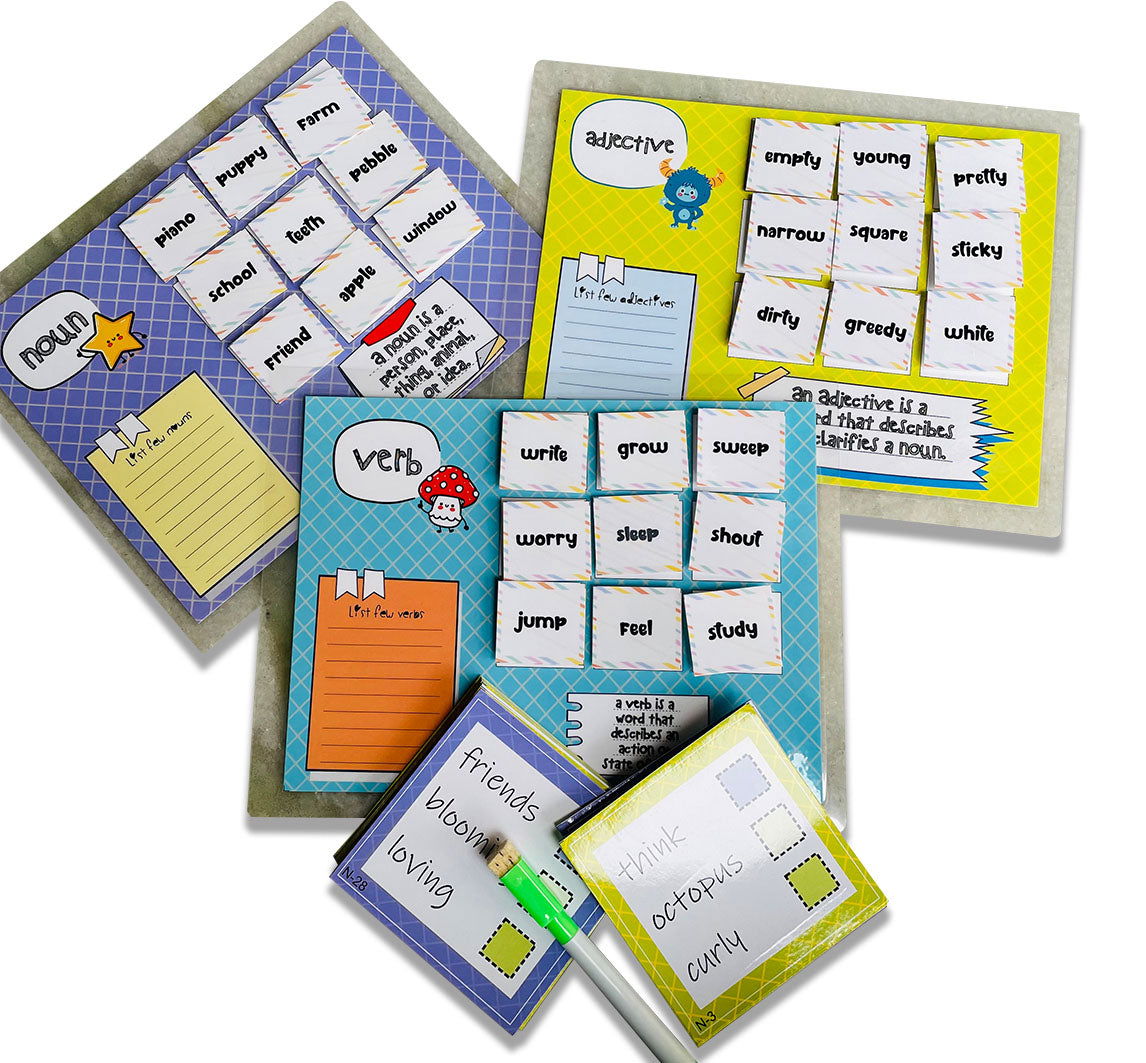 Adjective-noun-verb sorting activity – Tinycubs