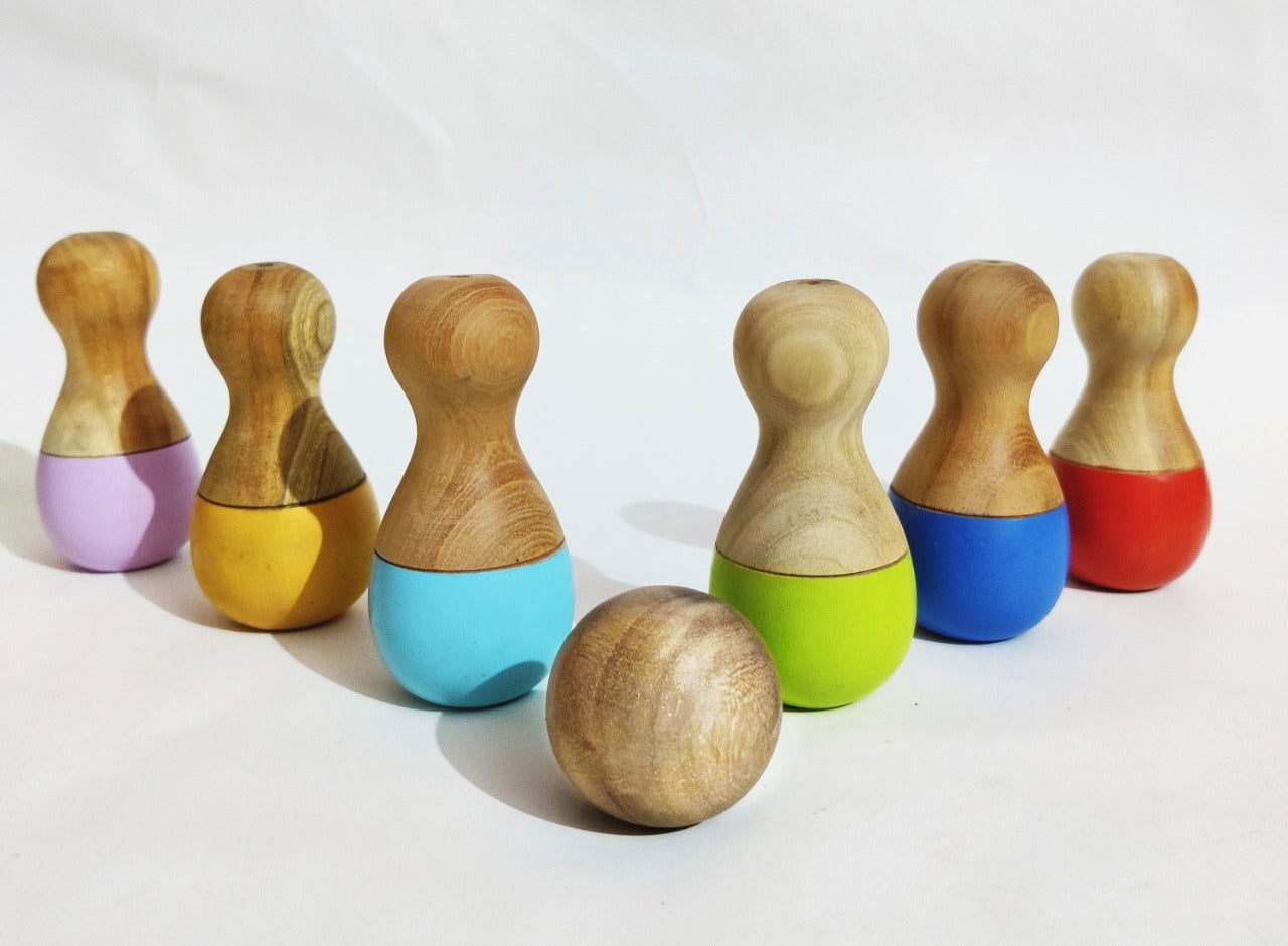 Wooden bowling pin with ball – Tinycubs